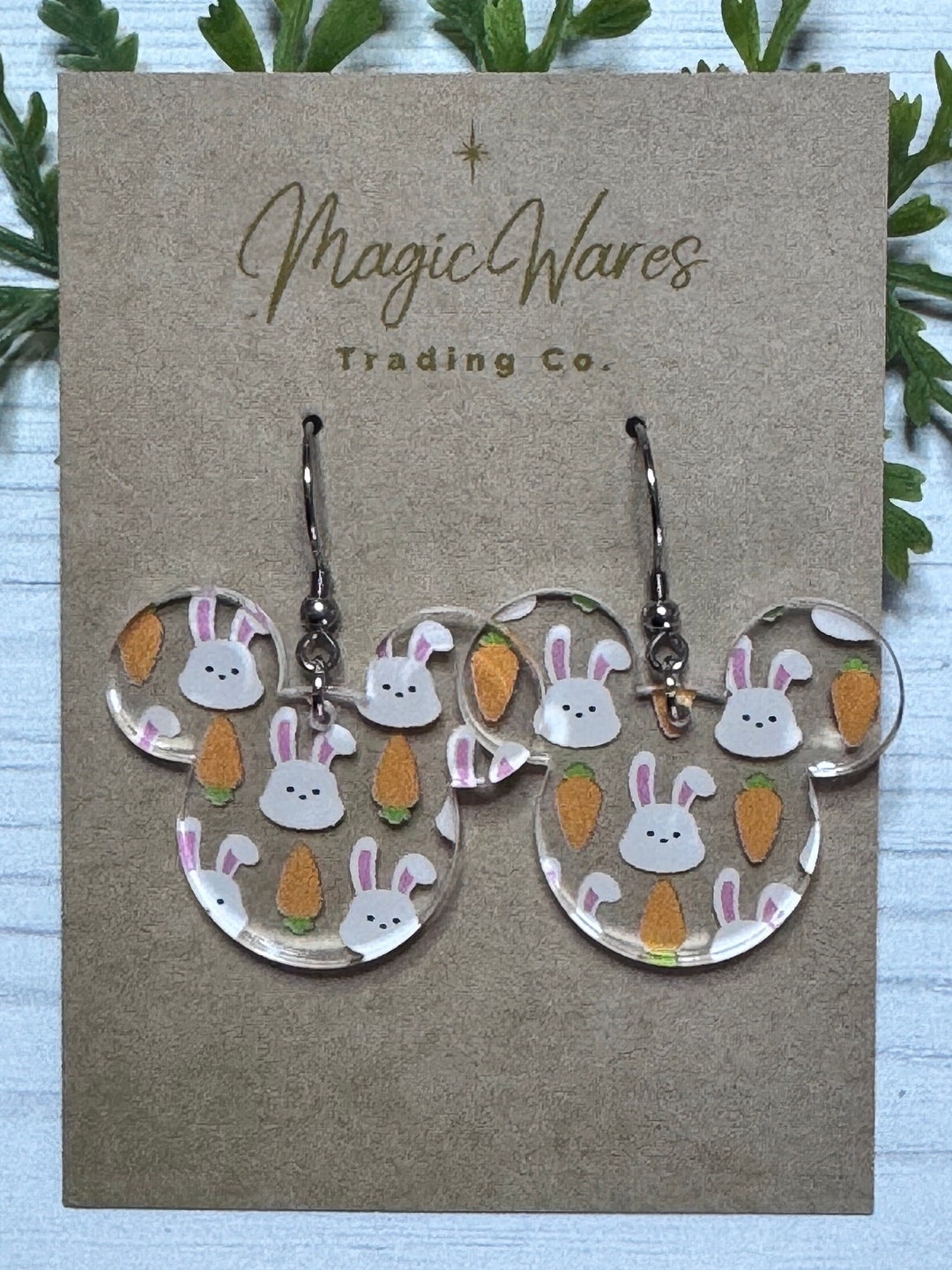 Bunnies and Carrots Mouse Head Laser Cut Easter Patterned Crystal Acrylic Earrings, Handmade ...