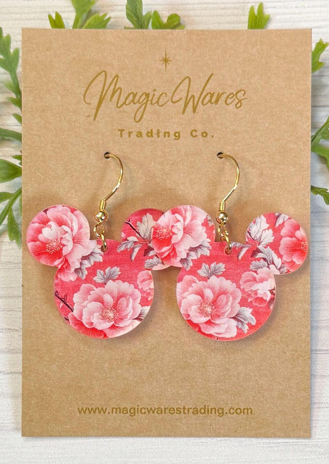 Romantic Floral Mouse Head Dangles, Rococo Pink Roses Patterned Acrylic ...