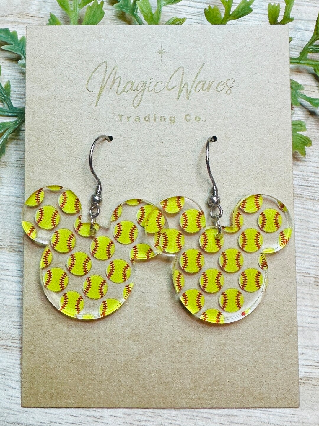 Softball Mouse, Mouse Head Shaped Dangle Earrings, Laser Cut Softball ...