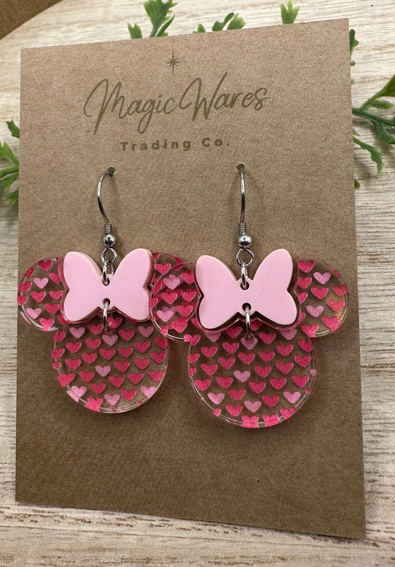 Sweetheart Minnie, Pink Acrylic Minnie Bow Dangle, Laser Cut Hearts ...
