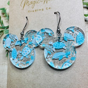 Sea Turtles, Mouse Head Shaped Laser Cut Acrylic Earrings, Laser Cut ...