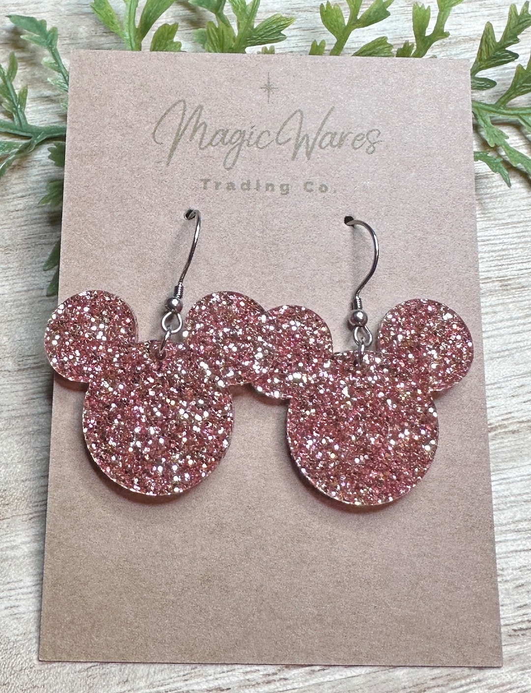 Rose Gold Glitter, Mouse Head Shaped, Dangle Earrings, Laser Cut ...