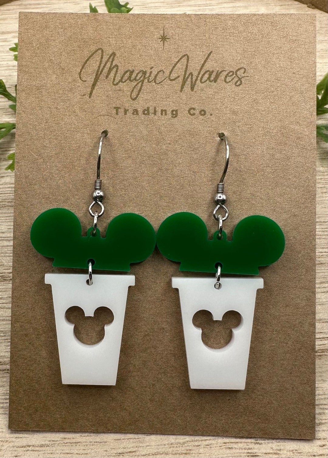 Main Street Coffee, Mouse Ears Coffee Cup, Laser Cut Green and White ...