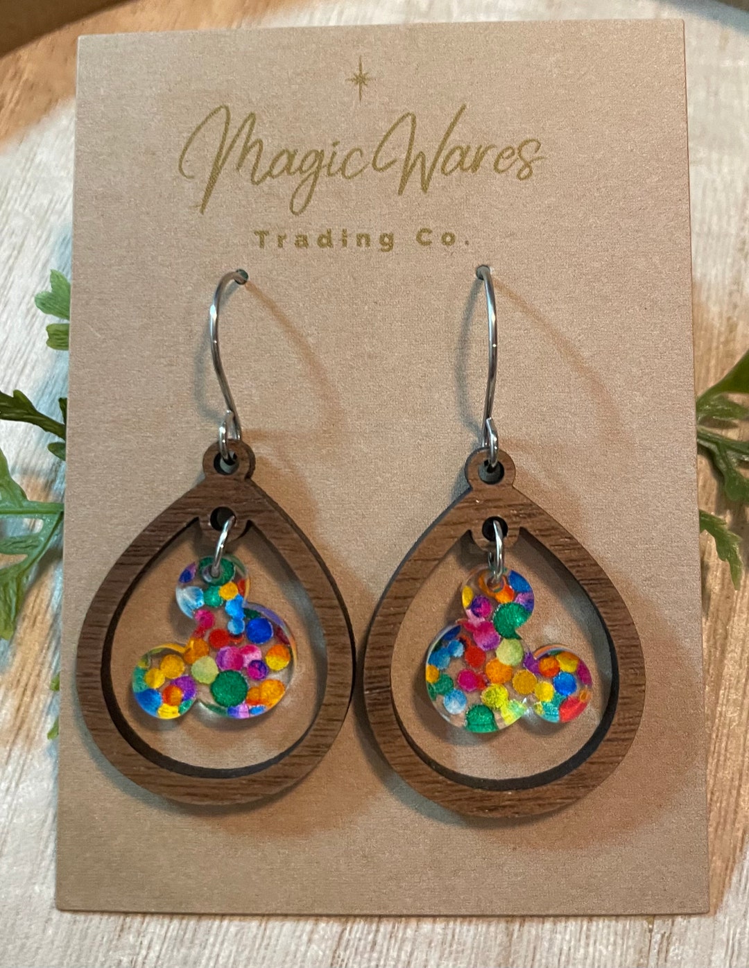 Adventure Mouse Gem, Rainbow Dot Gem Dangle Earring, Laser Cut Wood ...