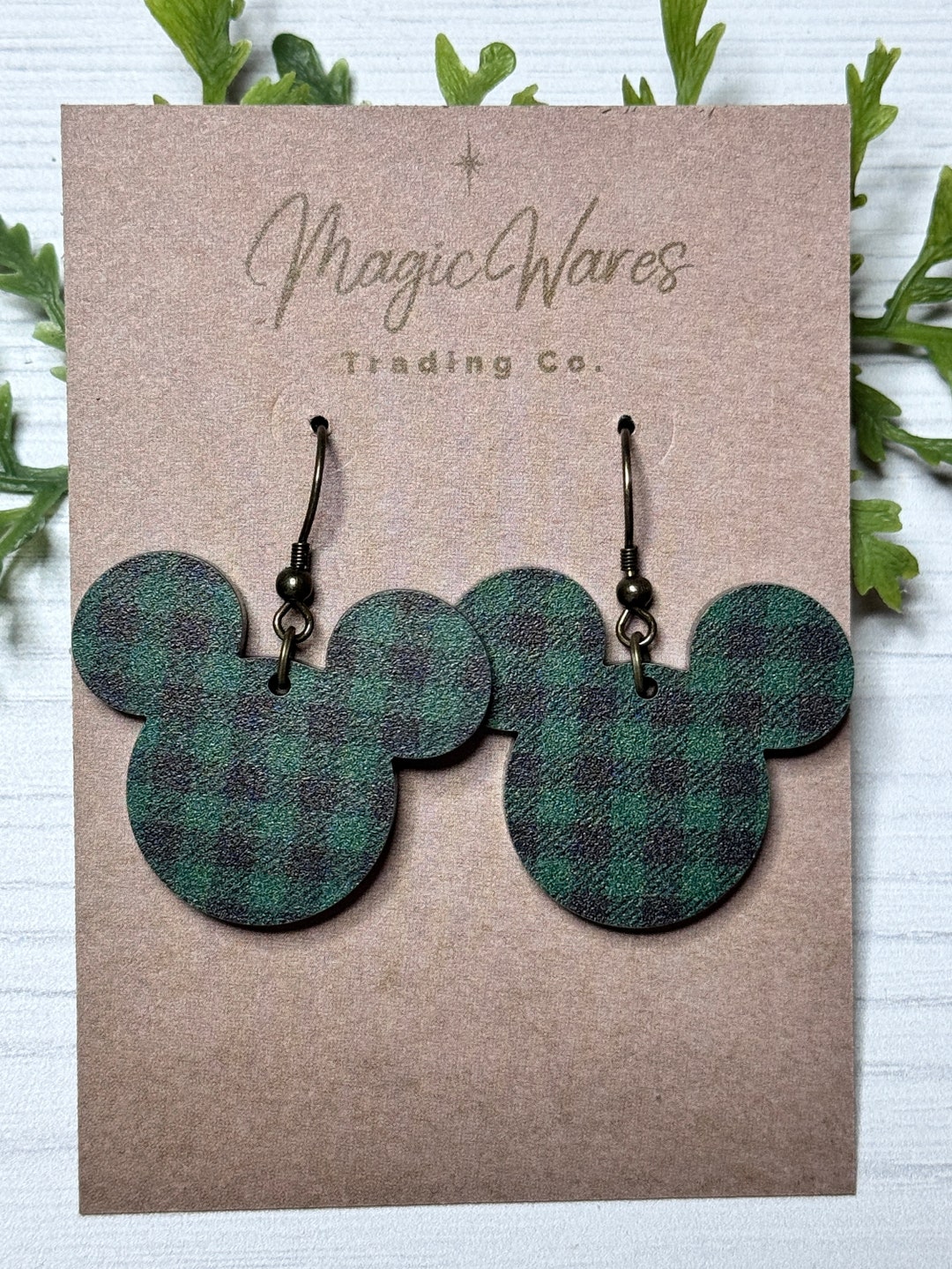 Green and Navy Buffalo Plaid Earrings Laser Cut Mousehead Plaid Acrylic ...
