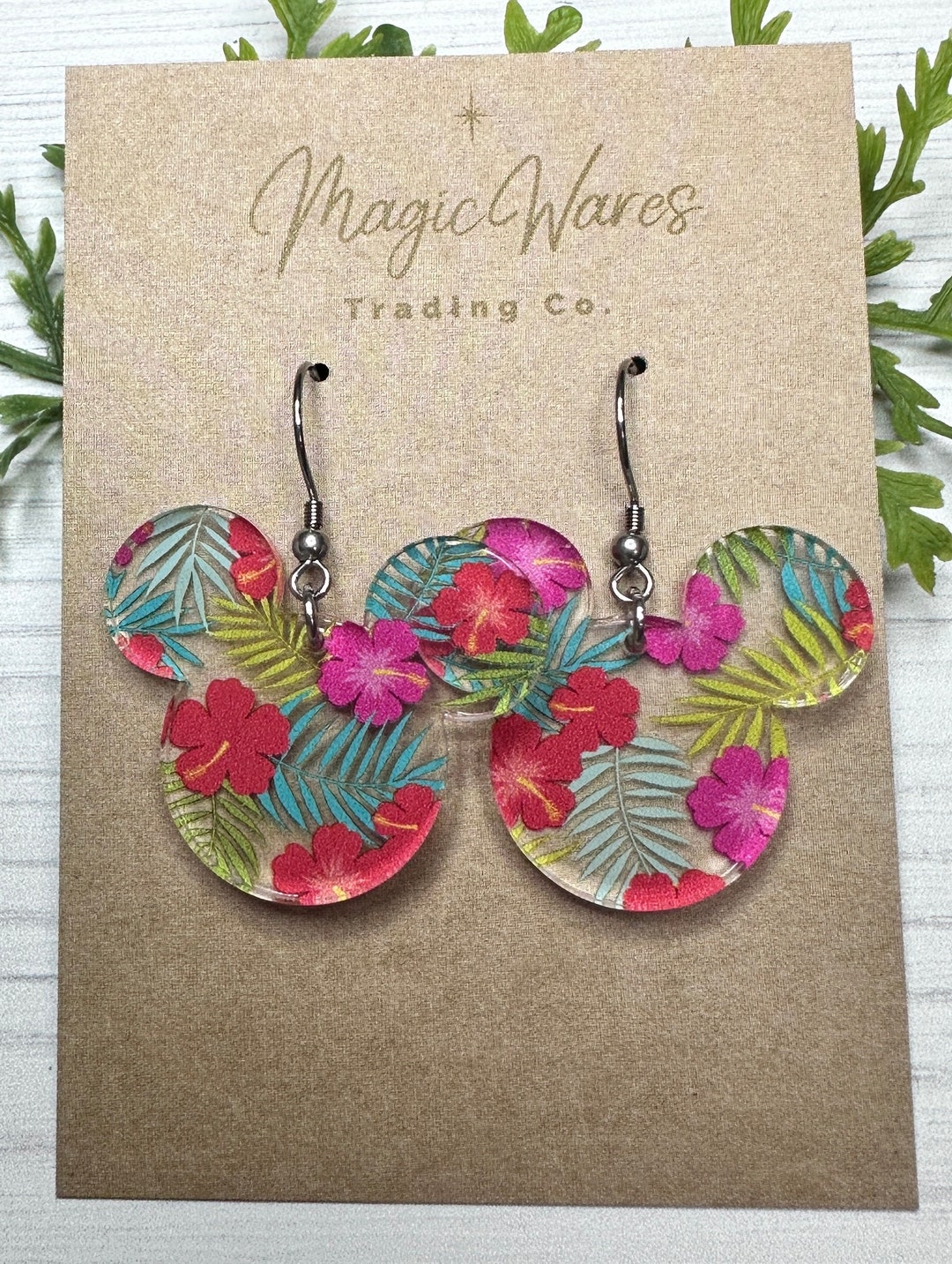 Red Hibiscus Mouse Laser Cut Earrings Red and Dark Pink Hawaiian ...