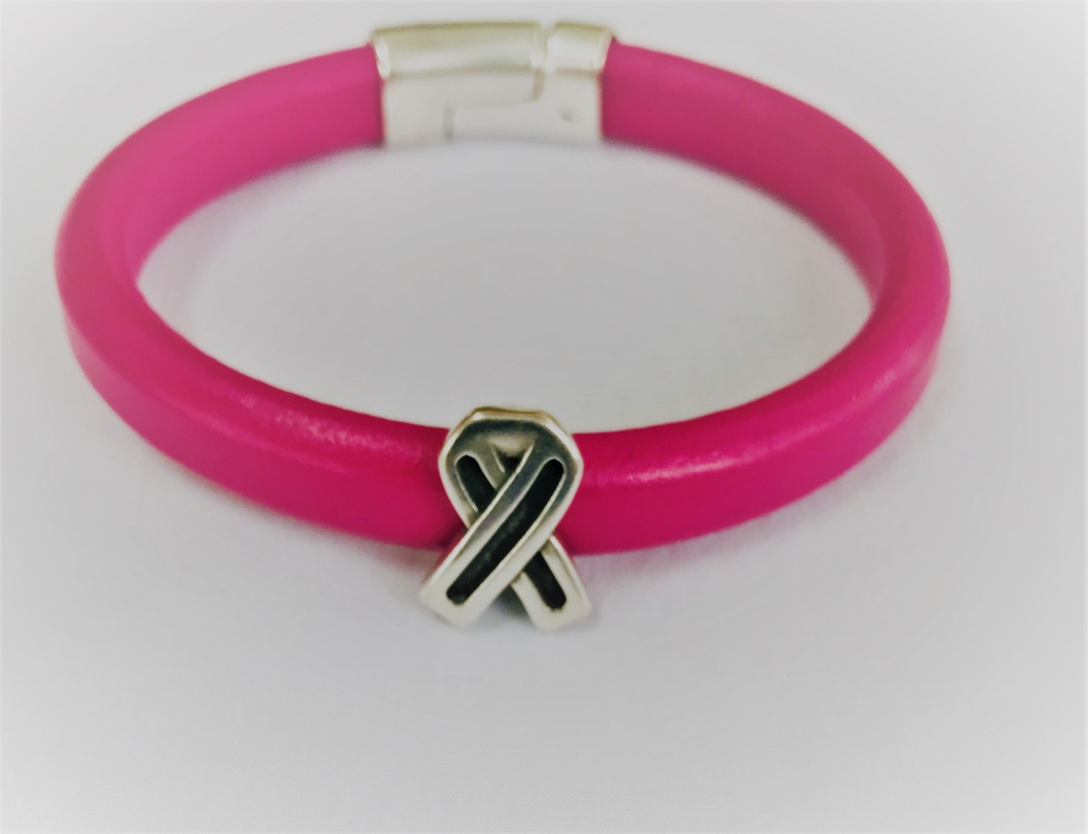 Pink Leather Breast Cancer Awareness Bracelet With Magnetic Clasp ...