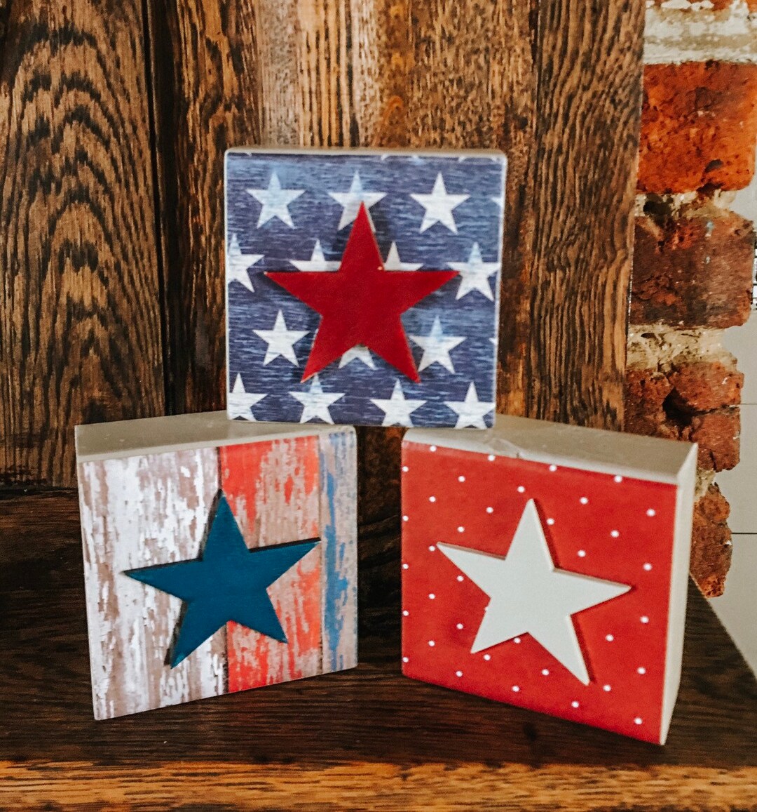 Stars and Stripes Trio | Patriotic Shelf Decor | Patriotic Farmhouse ...