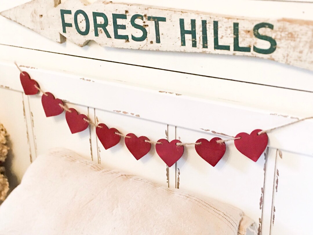 Rustic Wood Heart Banner – Farmhouse Valentine’s Day Garland, Heart ...