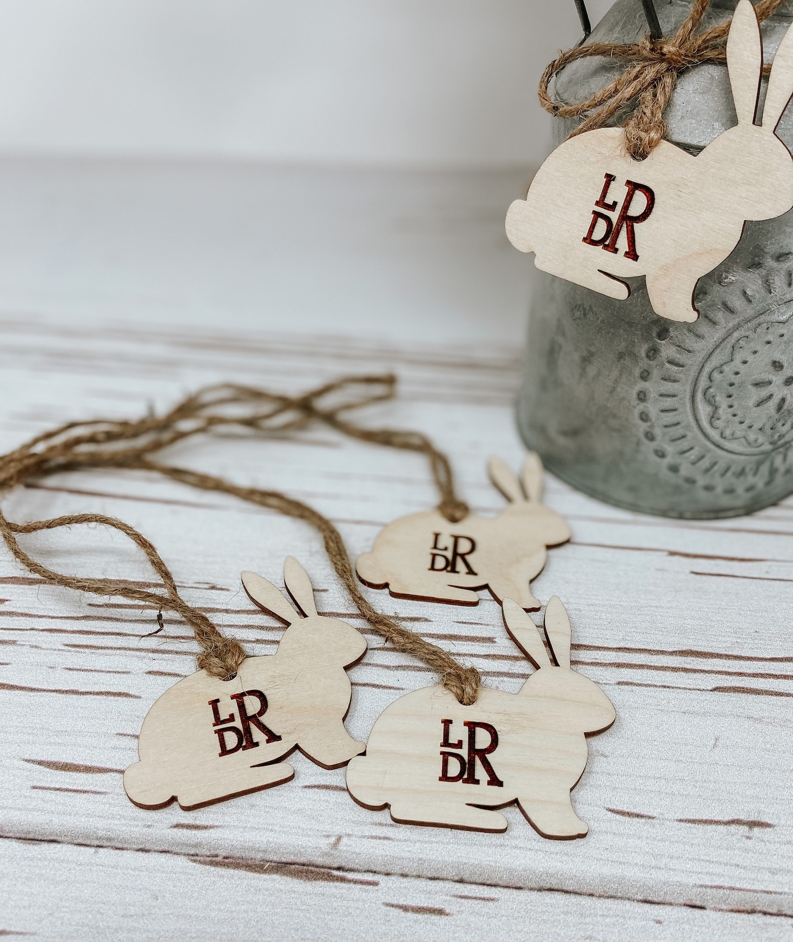 Bunny Monogram Tag Bunny Name Tag Easter Name Tag Wooden - Etsy