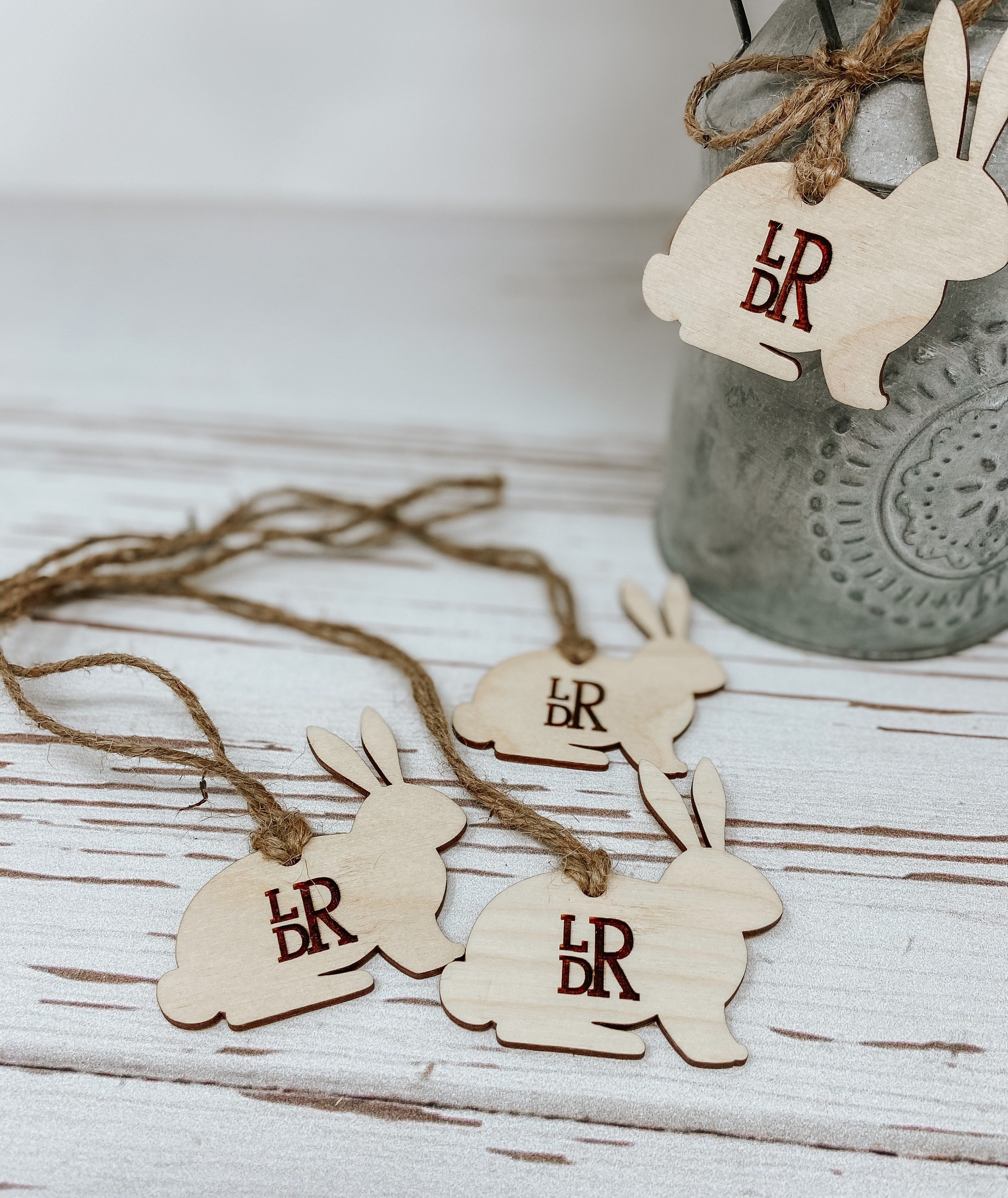 Bunny Monogram Tag Bunny Name Tag Easter Name Tag Wooden - Etsy