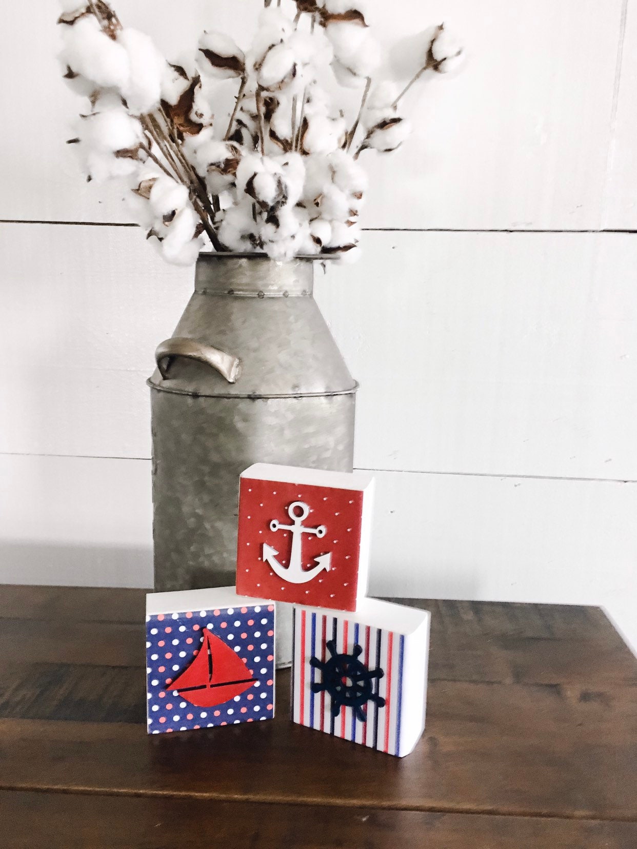 Nautical Block Trio Nautical Shelf Decor Patriotic Coastal - Etsy