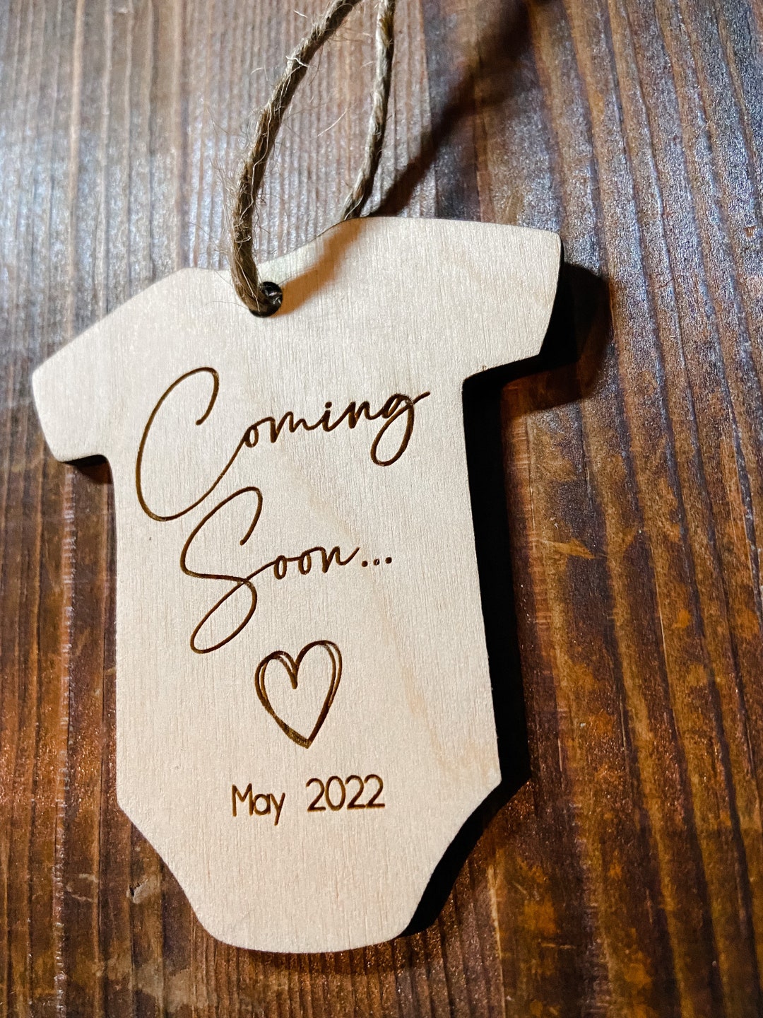 Engraved Wood Baby Announcement Ornament: Coming Soon Keepsake - Etsy