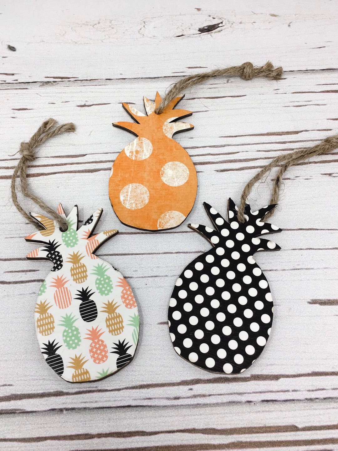 Coastal Wood Pineapple Ornaments: Polka Dot Set of 3 - Etsy