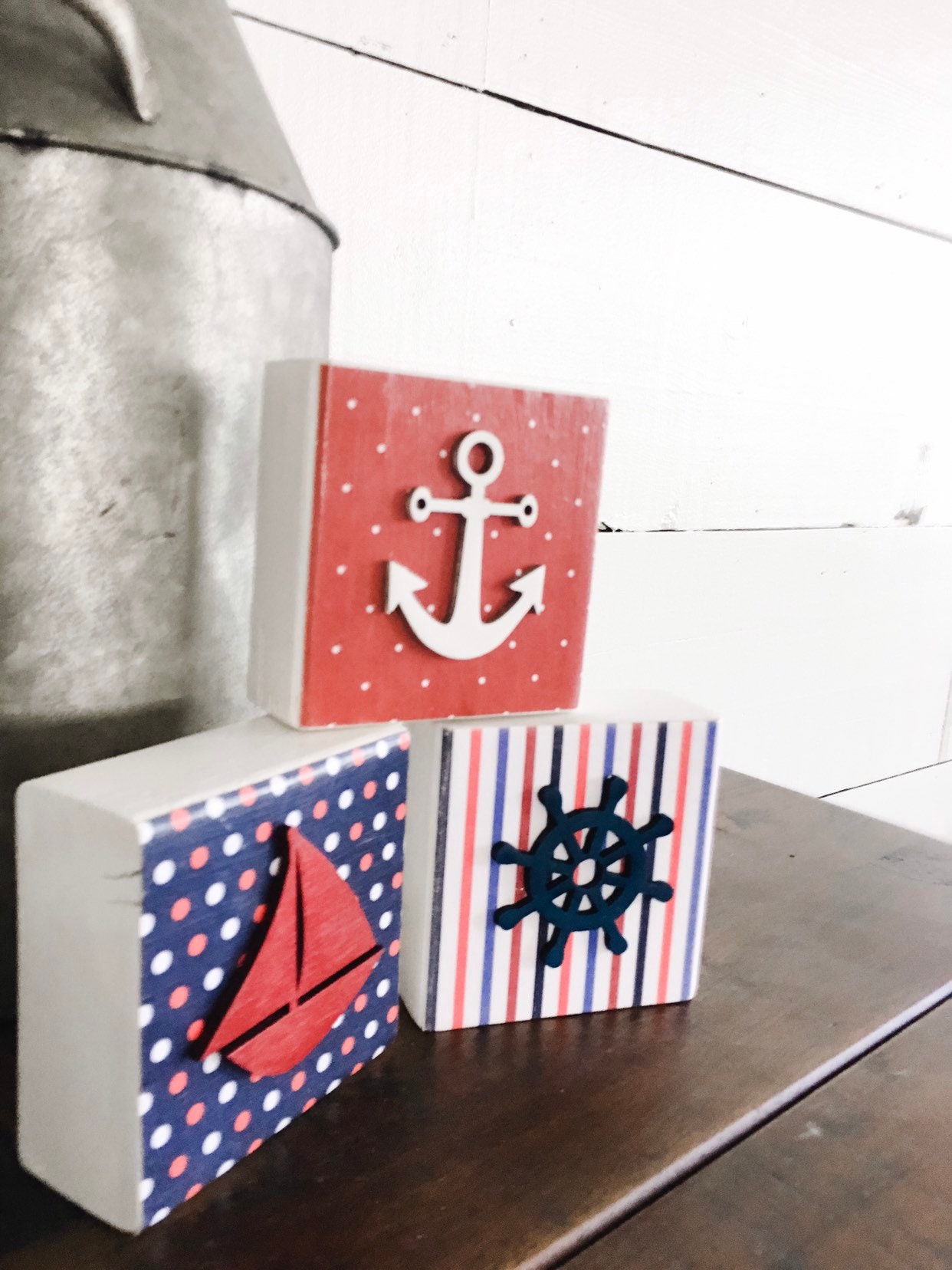 Nautical Block Trio Nautical Shelf Decor Patriotic Coastal - Etsy