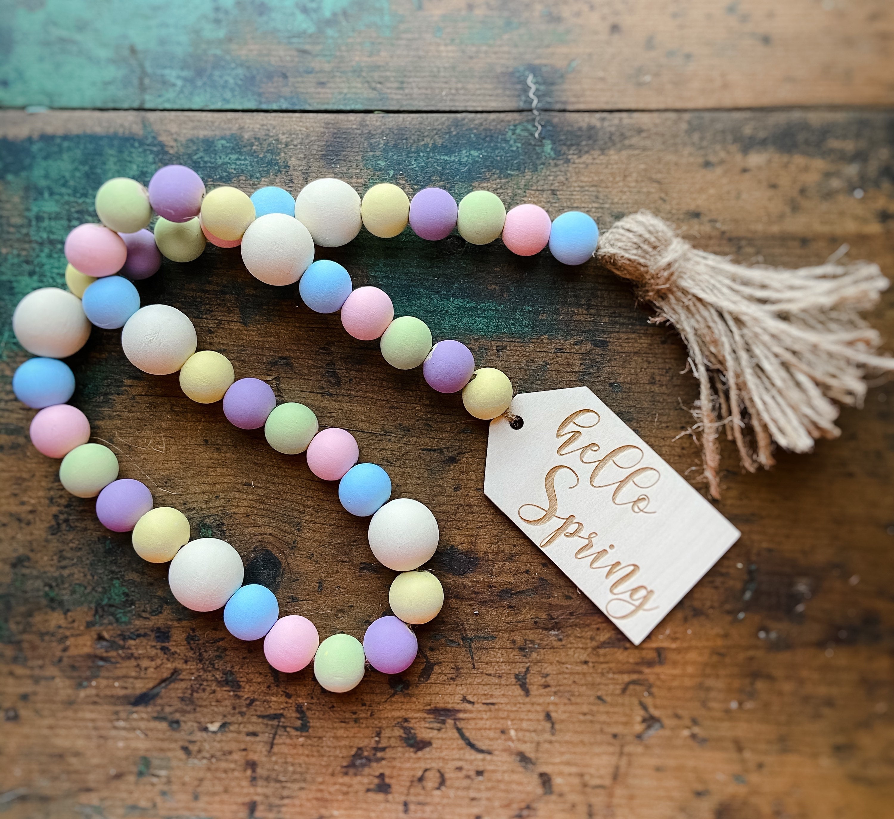 Spring Beaded Garland | Beaded Garland |spring Decorations | Wooden ...