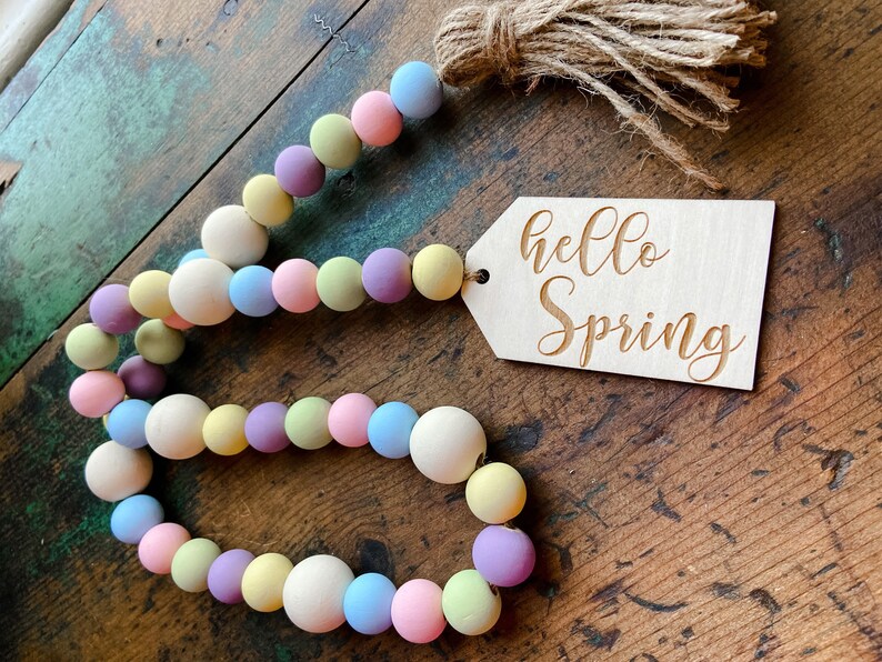 Spring Beaded Garland | Beaded Garland |spring Decorations | Wooden ...