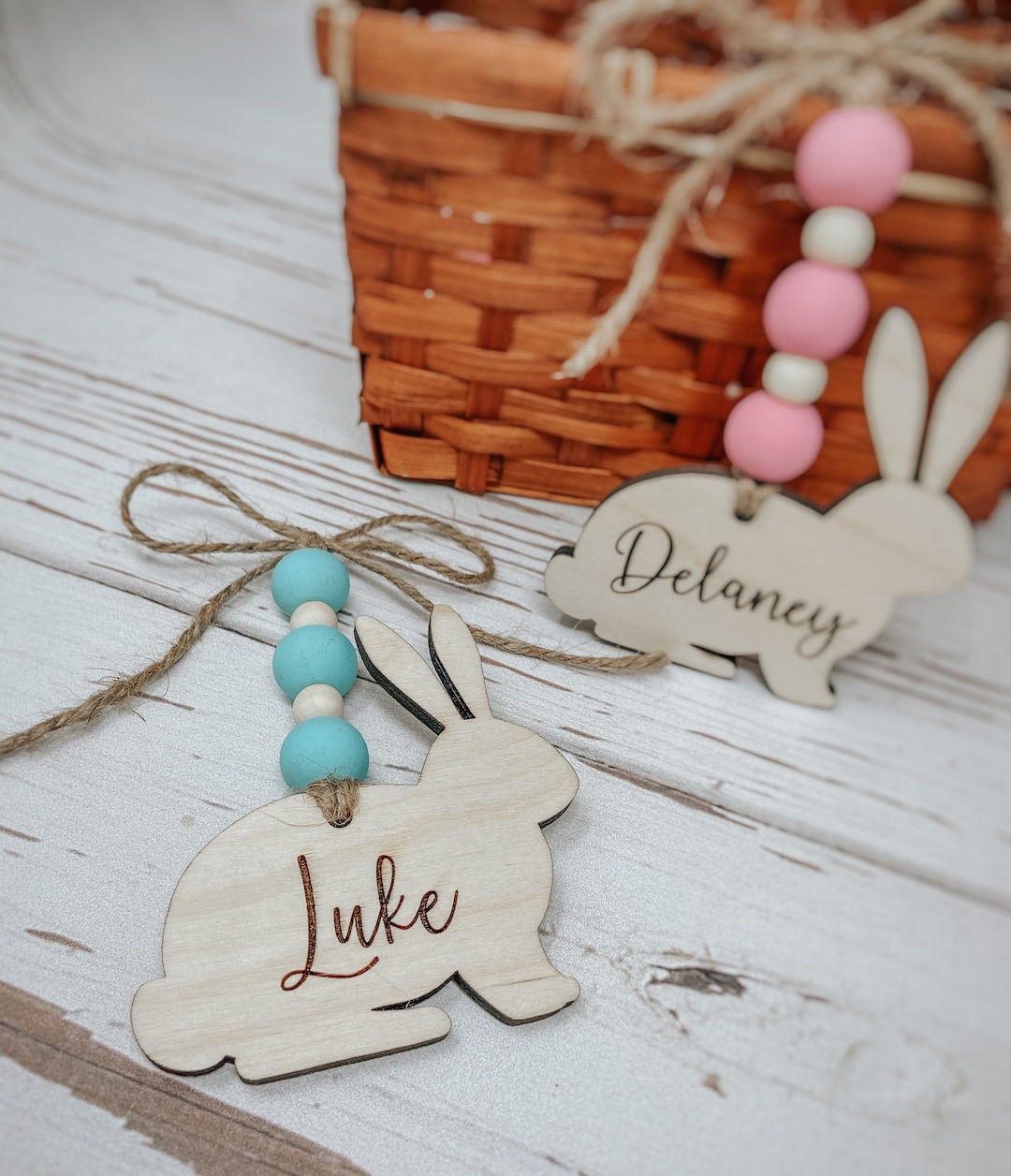 Beaded Easter Basket Tag | Bunny Name Tag | Easter Name Tag | Wooden ...