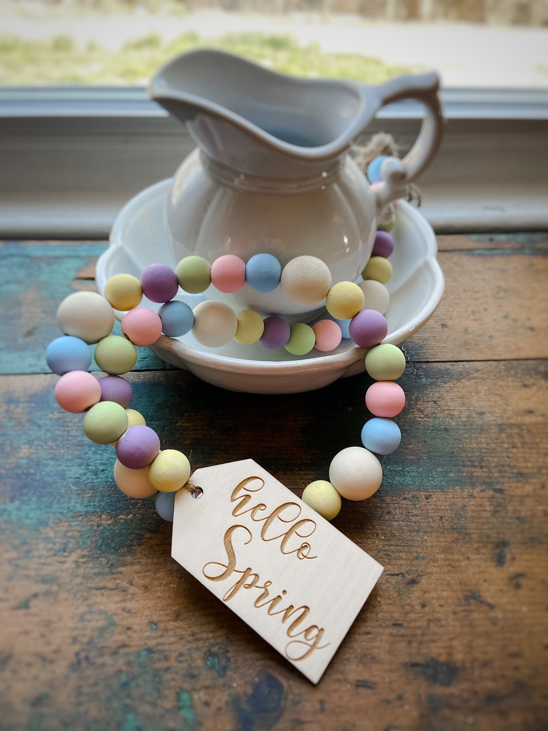 Spring Beaded Garland | Beaded Garland |spring Decorations | Wooden ...