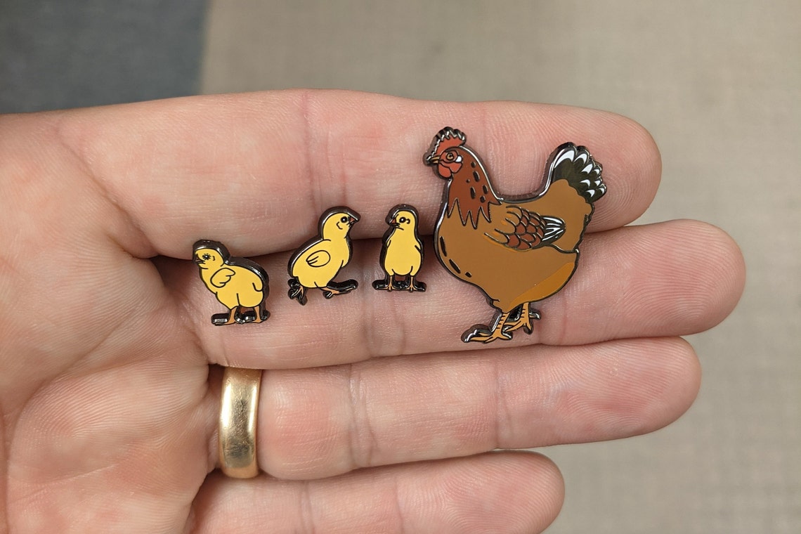 Mother Hen and Chicks Enamel Pin Set. | Etsy