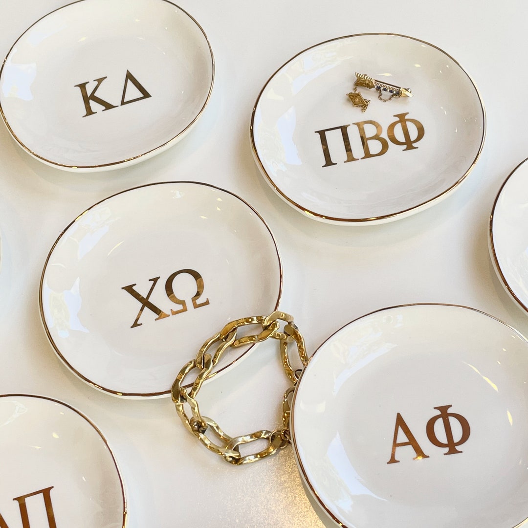 Sorority Ring Pin Dish - Gold Trim Trinket Dish - Jewelry Dish - Bid ...