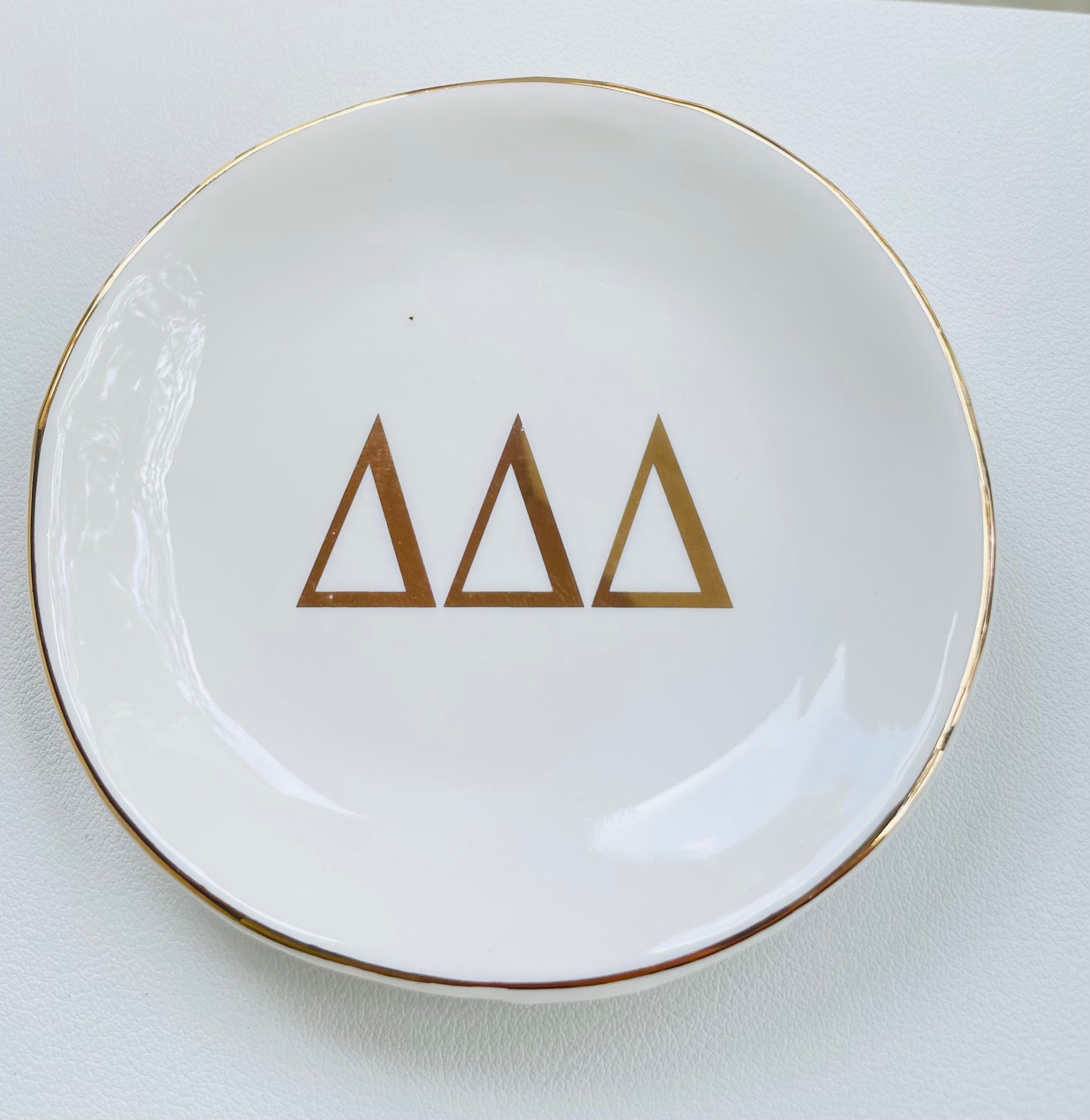 Tri Delta Sorority Gold Trim Ring Pin Dish - Trinket Tray - Bid Day ...