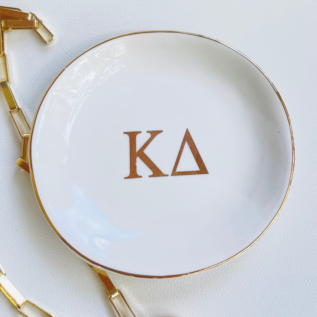 Kappa Delta Sorority Gold Trim Ring Pin Dish - Trinket Tray - Bid Day ...