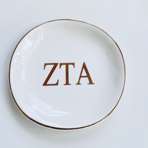 Zeta Tau Alpha Sorority Gold Trim Ring Pin Dish - Trinket Tray - Bid ...