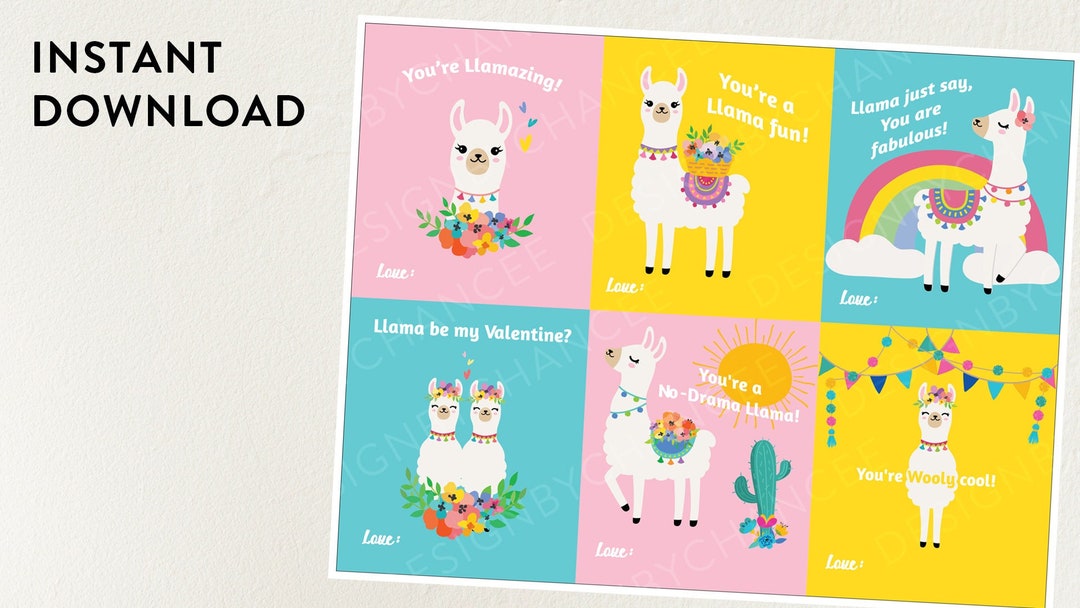 Llama Be My Valentine? Digital Download 8.5x11 Print at Home Valentines ...