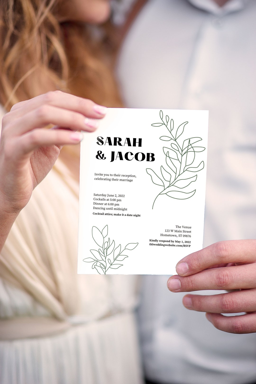 Minimal Greenery Reception Invitation Elopement Wedding Reception Only ...
