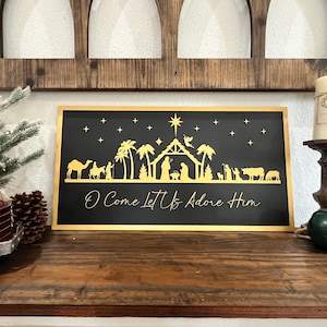 O Come Let Us Adore Him | Landscape Christmas Wood Signs – Rustic ...