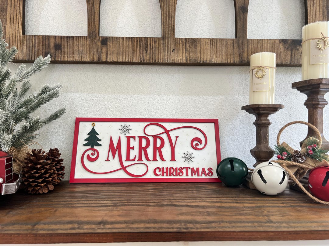 Merry Christmas Red Tree | Landscape Christmas Wood Signs – Rustic ...