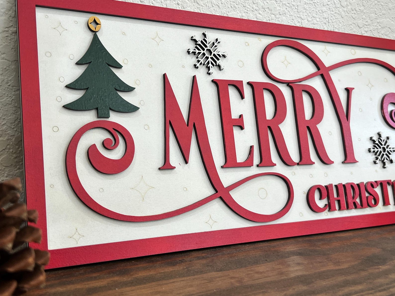 Merry Christmas Red Tree | Landscape Christmas Wood Signs – Rustic ...