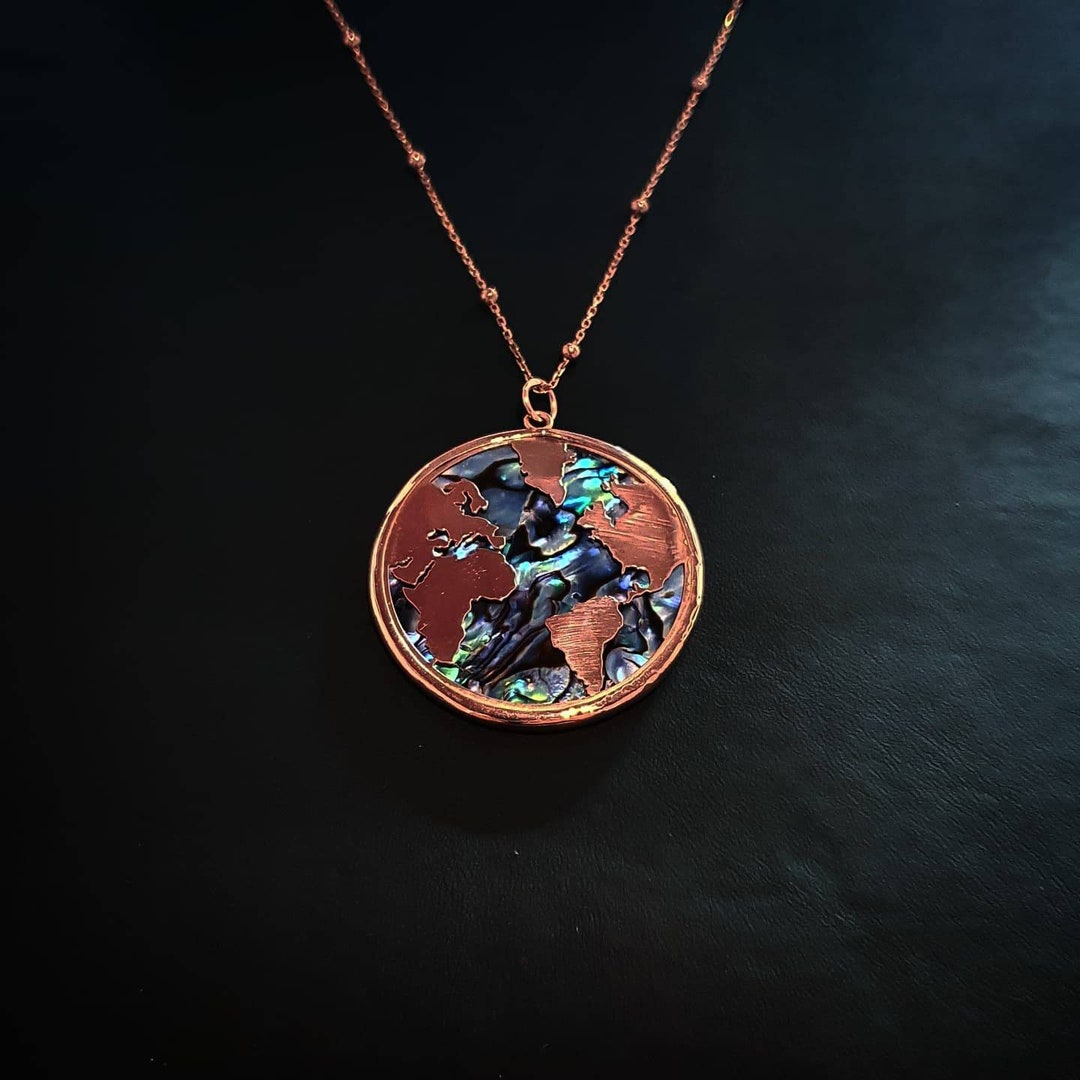 Elegant Blue Mother of Pearl Earth Theme 925 Silver Necklace 26m ...