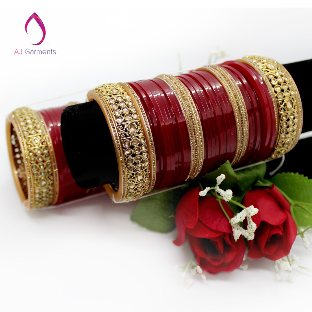 Red Wedding Jewelry Maroon Designer Chura Bridal Punjabi Chooda Indian ...