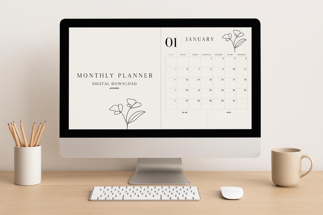 Printable Monthly Planner With Notes | Digital Download | Minimalist ...