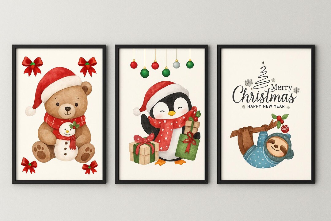 Christmas Animal Watercolor Clip Art Set–cute Bear Penguin and Sloth ...