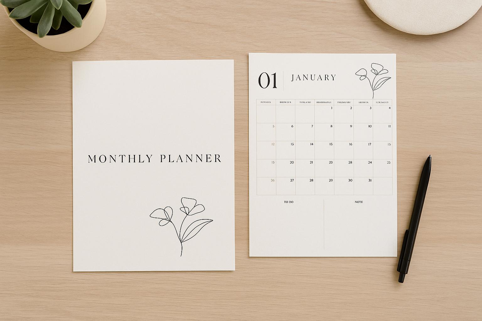 Printable Monthly Planner With Notes | Digital Download | Minimalist ...