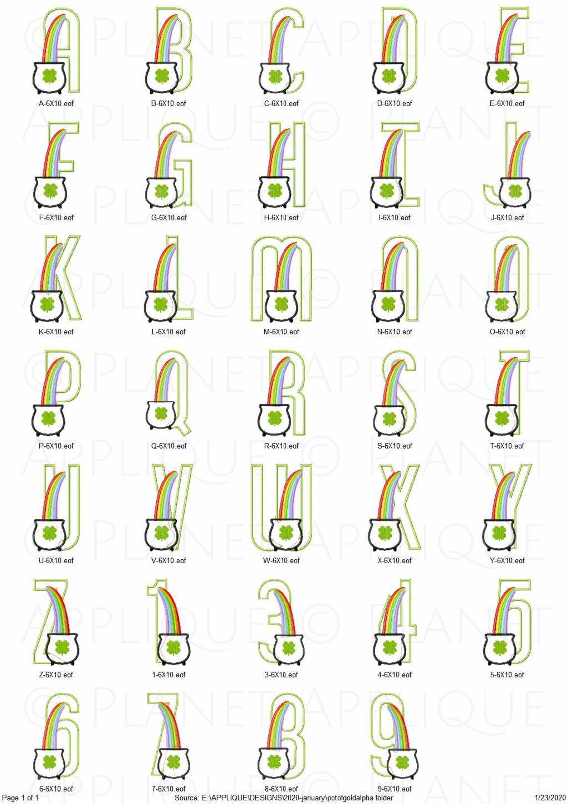 Pot of Gold Applique Alphabet Monogram Font Machine Embroidery Design ...