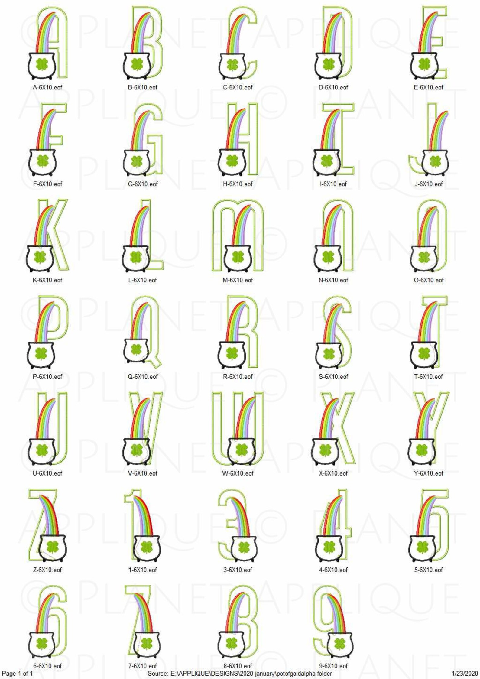 Pot of Gold Applique Alphabet Monogram Font Machine Embroidery Design ...