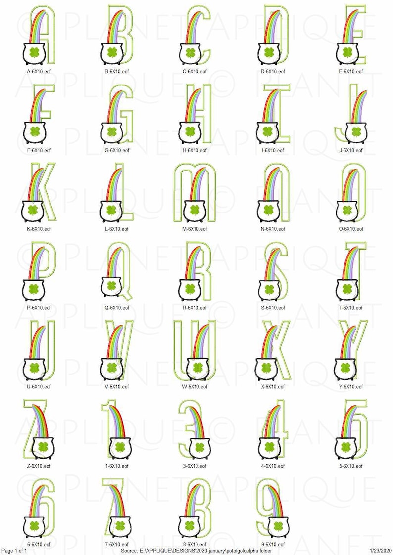 Pot of Gold Applique Alphabet Monogram Font Machine Embroidery Design ...