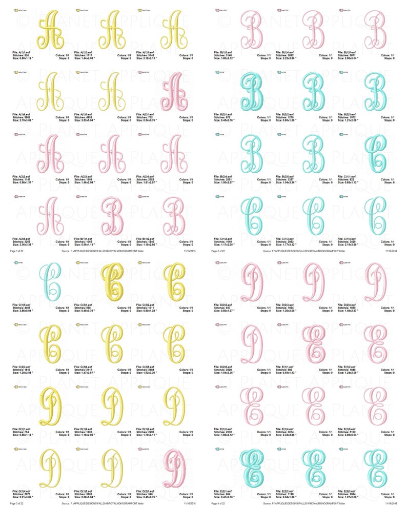 Royal Cursive Script Fancy Three Letter Monogram Font Machine ...