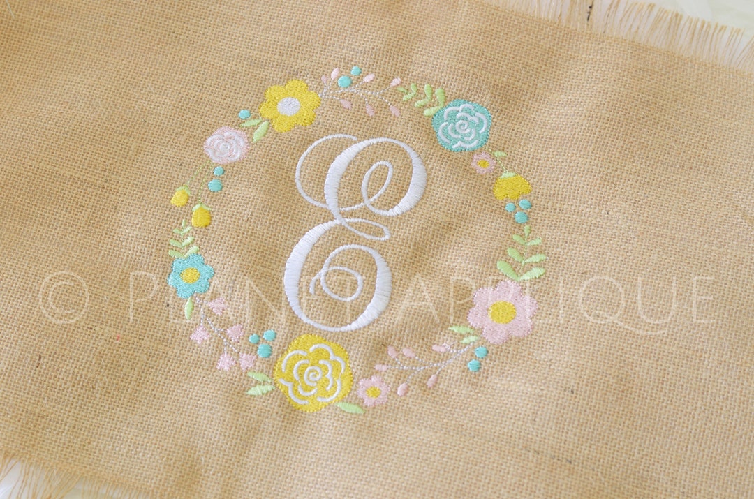 Floral Wreath Cursive Script Alphabet Monogram Font Machine Embroidery ...