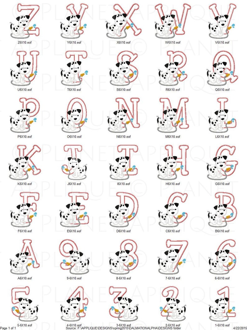 Dalmatian Applique Alphabet Monogram Font Machine Embroidery Design ...