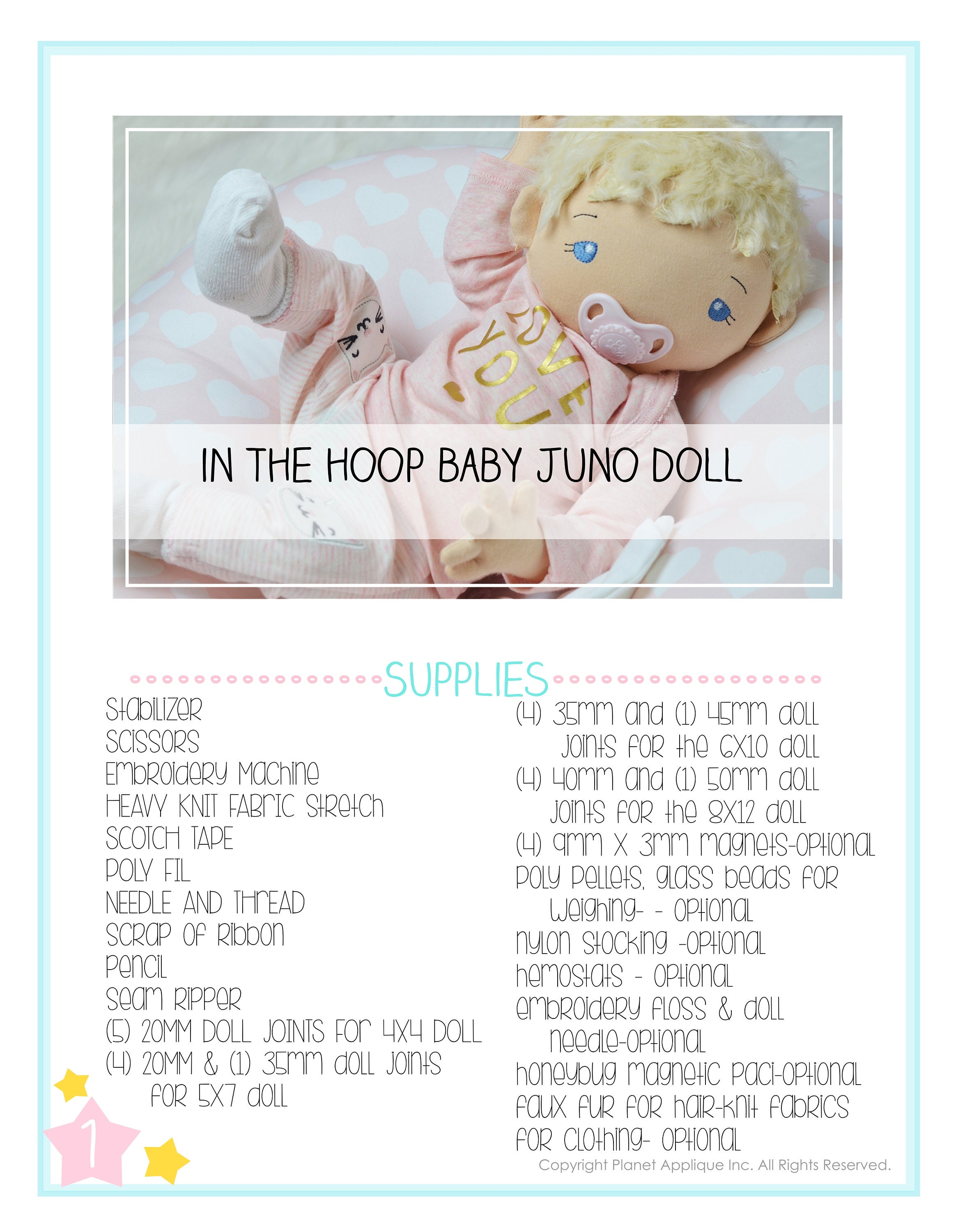 In the Hoop Juno Cloth Baby Doll Plush Softie Machine Embroidery Design ...