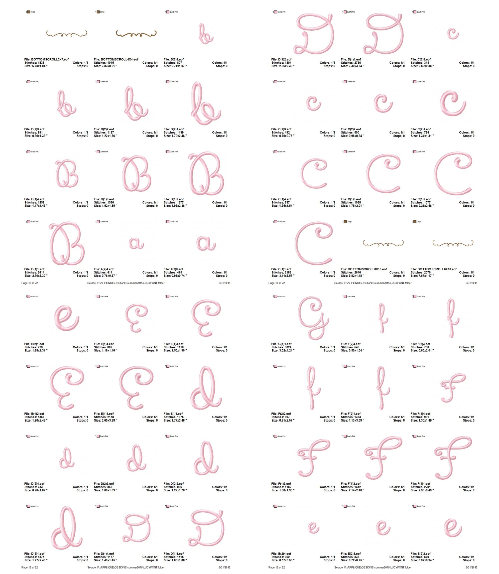 Lucy Monogram Cursive Script Alphabet Font Machine Embroidery Designs ...