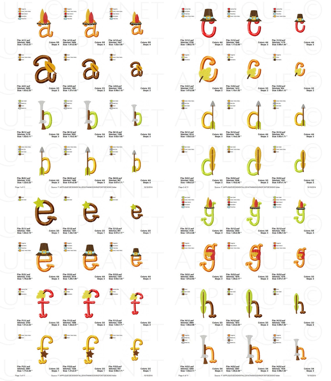 Thanksgiving Monogram Font Alphabet Letters Machine Embroidery - Etsy