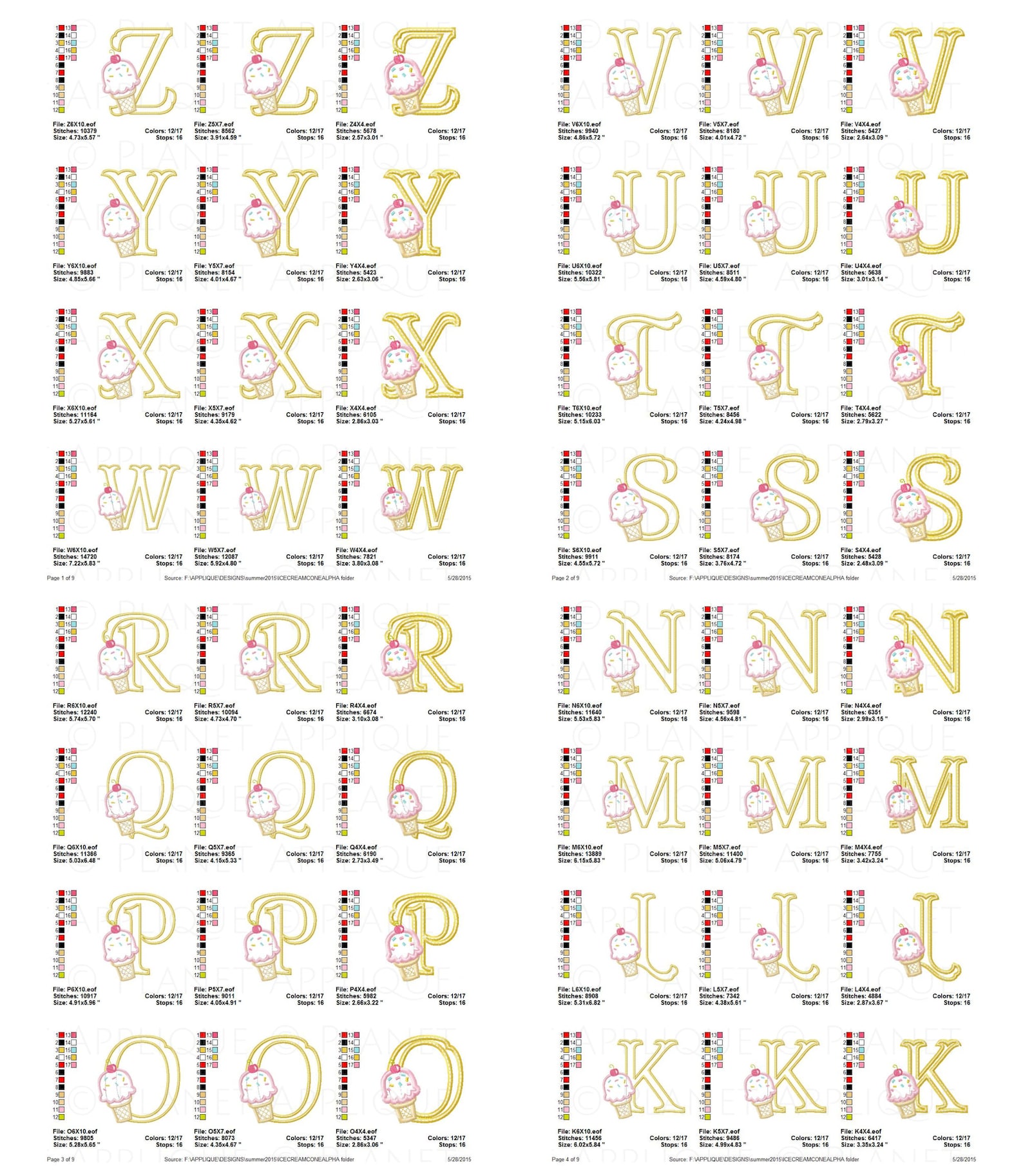 Ice Cream Cone Cursive Script Applique Alphabet Monogram Font Machine ...