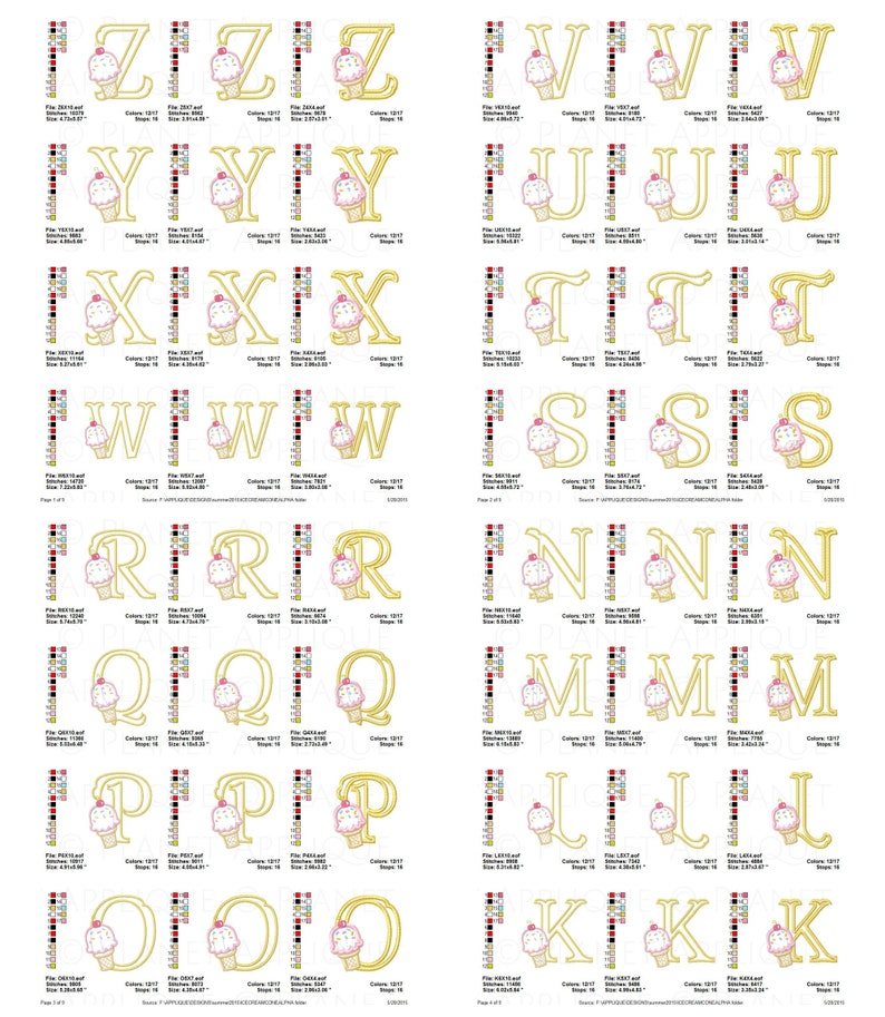 Ice Cream Cone Cursive Script Applique Alphabet Monogram Font Machine ...