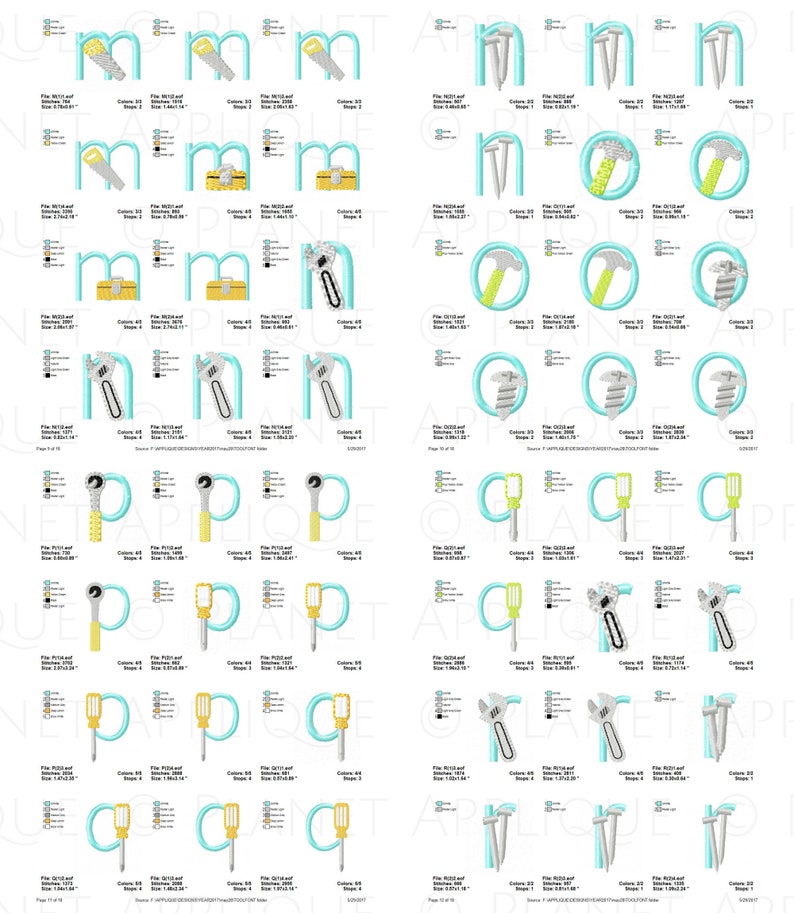 Tool Font Monogram Machine Embroidery Design Alphabet for Construction ...